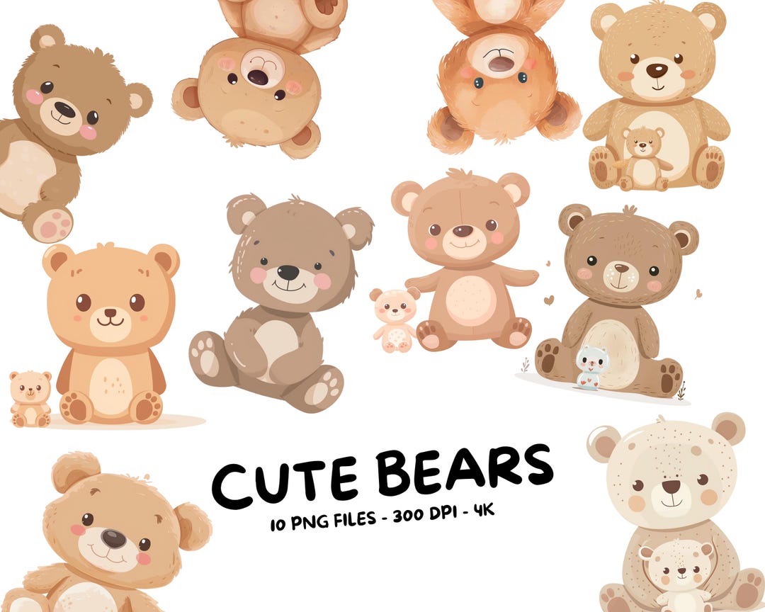 10 Cute Bears Illustrations | Digital Clipart PNG Bundle With ...