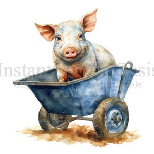Cute Piglet in Wheelbarrow Clipart, 10 High Quality Jpgs, Farmyard ...