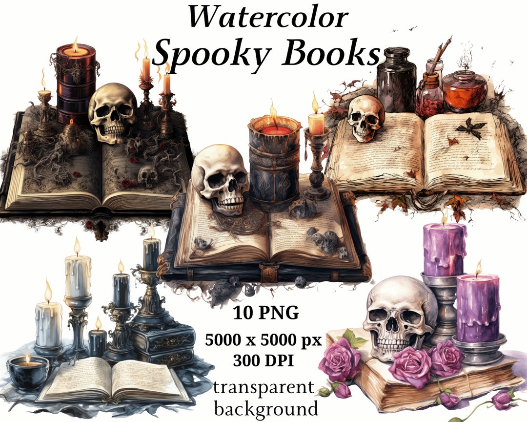 Spooky Books Clipart - 10 High Quality Pngs, Halloween Clipart, Card ...