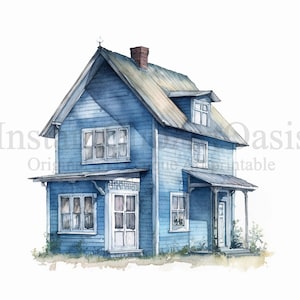Blue Houses Clipart, 10 High Quality Jpgs, Sea Art, Instant Digital ...