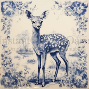 Blue Delft Fawn Clipart - 10 High Quality Jpgs, Dutch Tile, Vintage ...