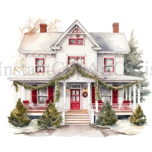 Christmas Farmhouse Clipart - 10 High Quality Jpgs, Watercolor Art ...