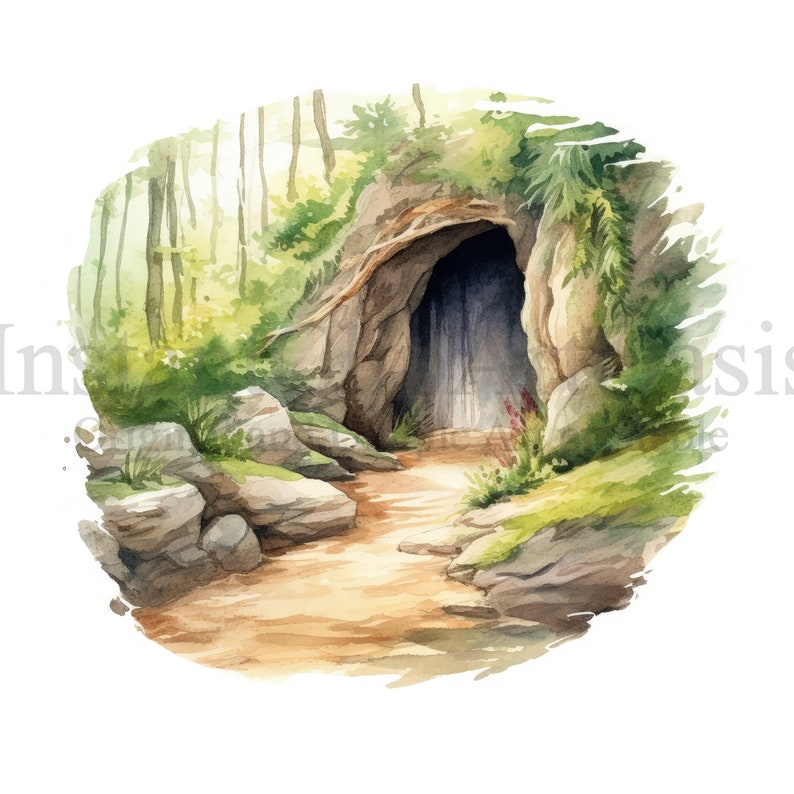 Watercolor Forest Cave Clipart, 10 High Quality Jpgs, Digital Download ...