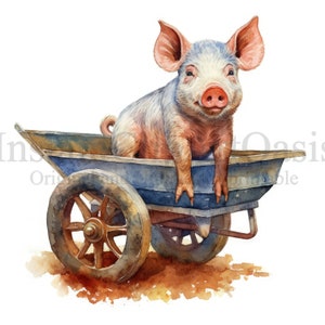 Cute Piglet in Wheelbarrow Clipart, 10 High Quality Jpgs, Farmyard ...