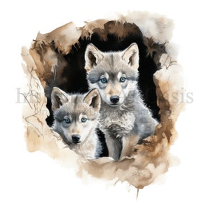 Wolf Cubs in the Den Clipart - 10 High Quality Pngs, Digital Download ...