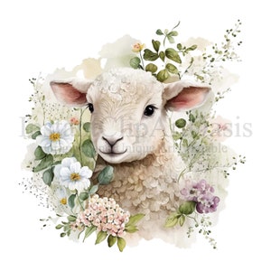Floral Lamb Clipart, 10 High Quality Pngs, Nursery Art, Digital Planner ...