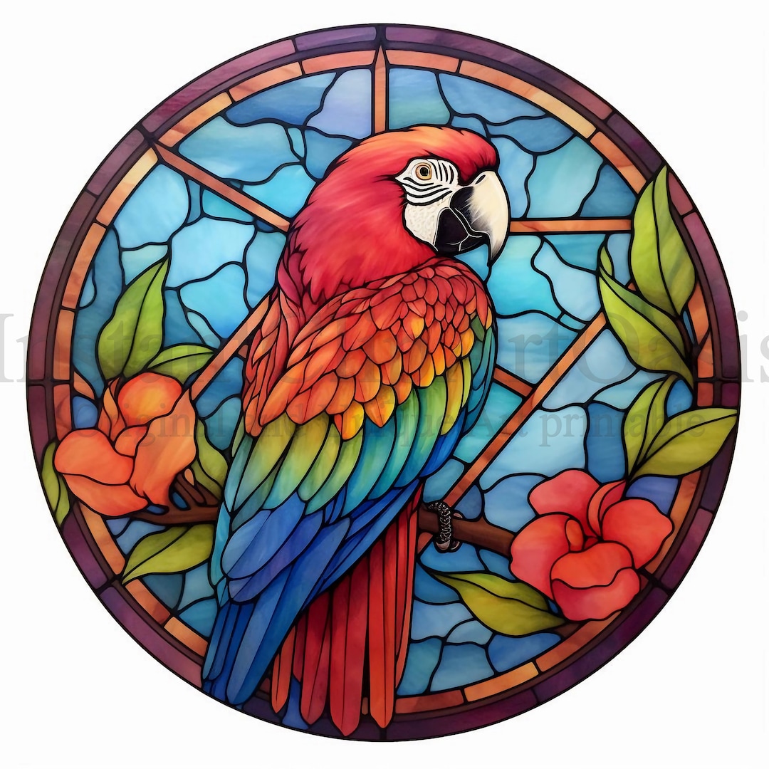 Stained Glass Macaw, 7 High Quality Jpgs, Stained Glass, Digital ...