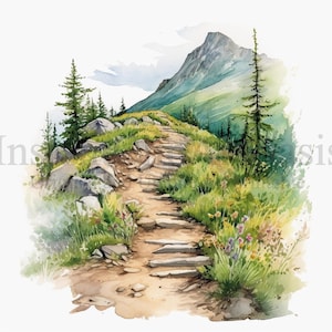 Mountain Trail Clipart, 12 High Quality Jpgs, Watercolor Art, Digital ...