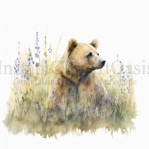 Bear in a Meadow Clipart, 10 High Quality Jpgs, Digital Download, Card ...