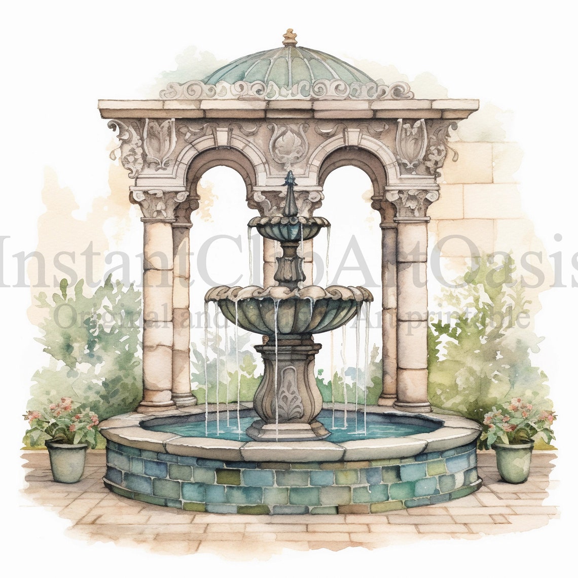 Cloister Fountains Clipart, 10 High Quality Jpgs, Nursery Art, Digital ...