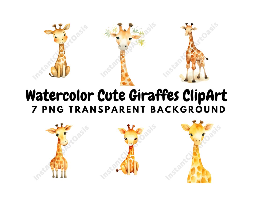 Watercolor Cute Giraffes Clipart, 7 High Quality Pngs, Giraffe Clipart ...