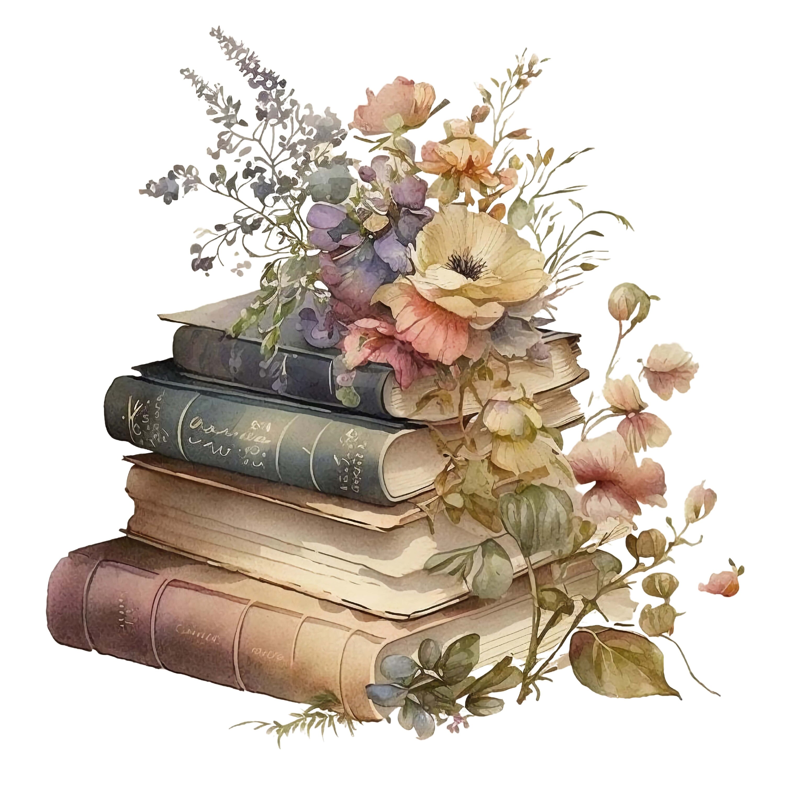 Floral Books Clipart 10 High Quality Pngs Nursery Art - Etsy