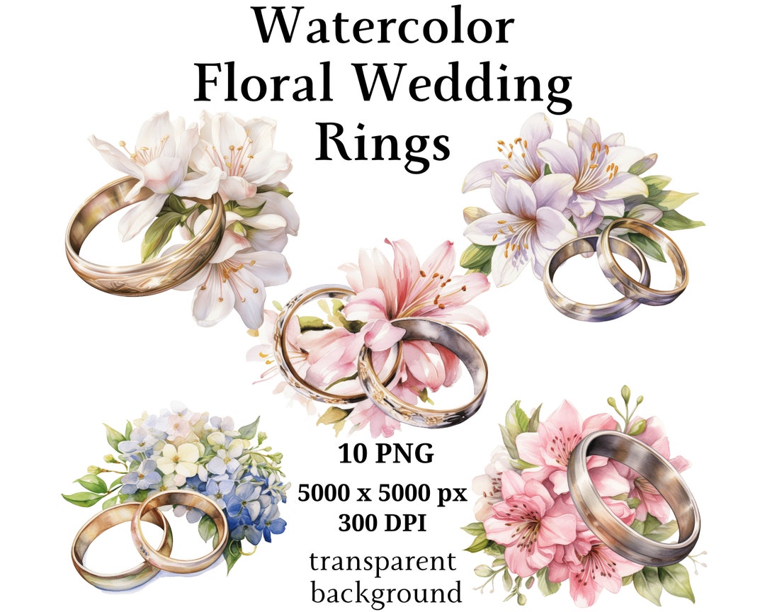 Floral Wedding Rings Clipart - 10 High Quality Pngs, Instant Digital ...