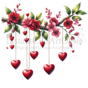 Hanging Hearts Clipart, 10 High Quality Pngs, Digital Download, Card ...