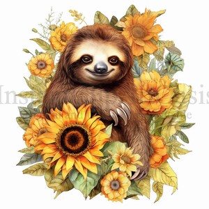 Sunflower Sloth Clipart, 10 High Quality Jpgs, Nursery Art, Digital ...