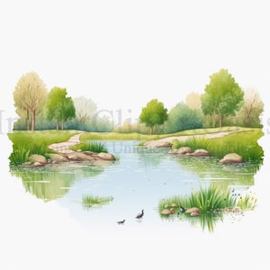 Country Ponds Clipart, 10 High Quality Jpgs, Watercolor Art, Digital ...