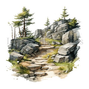 Rocky Path Clipart, 10 High Quality Pngs, Watercolor Art, Digital ...