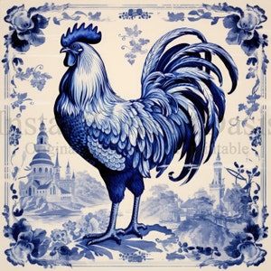 Blue Delft Rooster Clipart - 10 High Quality Jpgs, Dutch Tile, Vintage ...