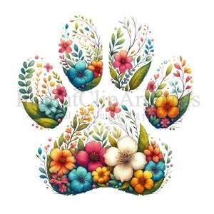 Floral Paw Prints Clipart, 10 High Quality Pngs, Digital Download, Card ...