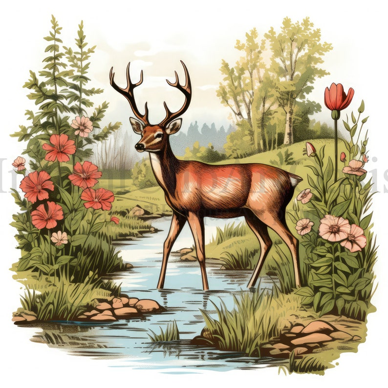 Vintage Deers Clipart, 10 High Quality Jpgs, Digital Download, Vintage ...