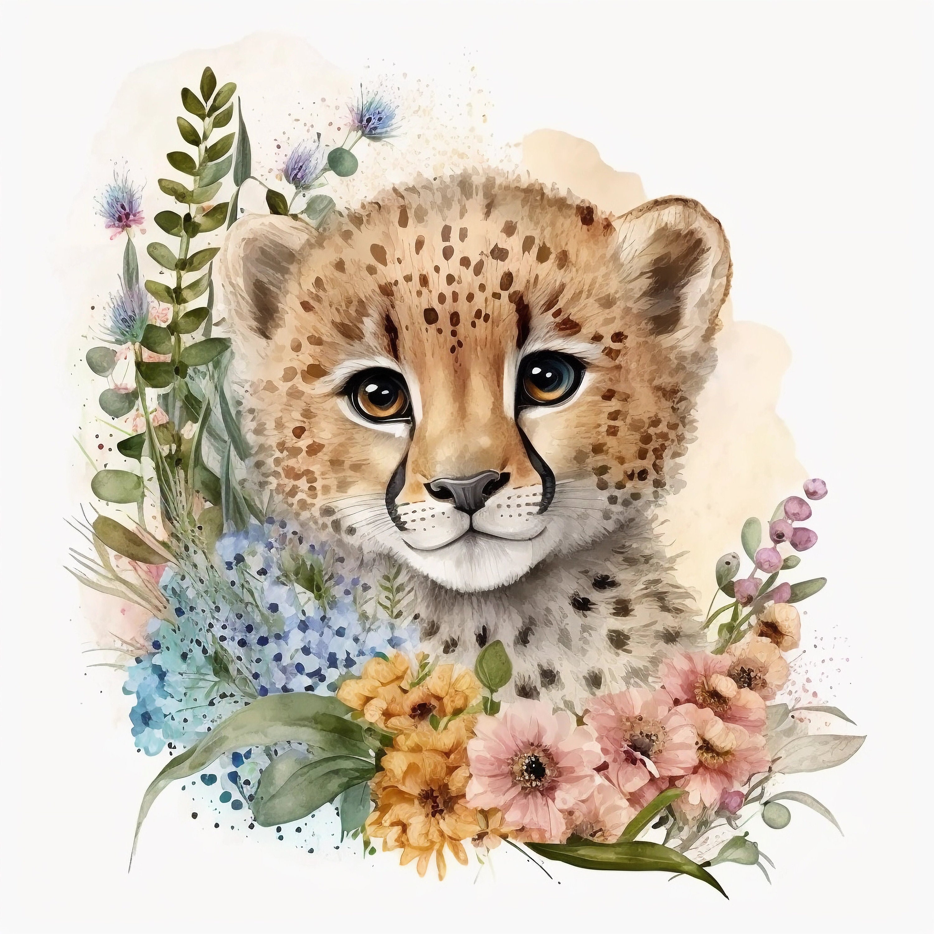 Floral Cheetahs Clipart 10 High Quality Jpgs Nursery Art - Etsy