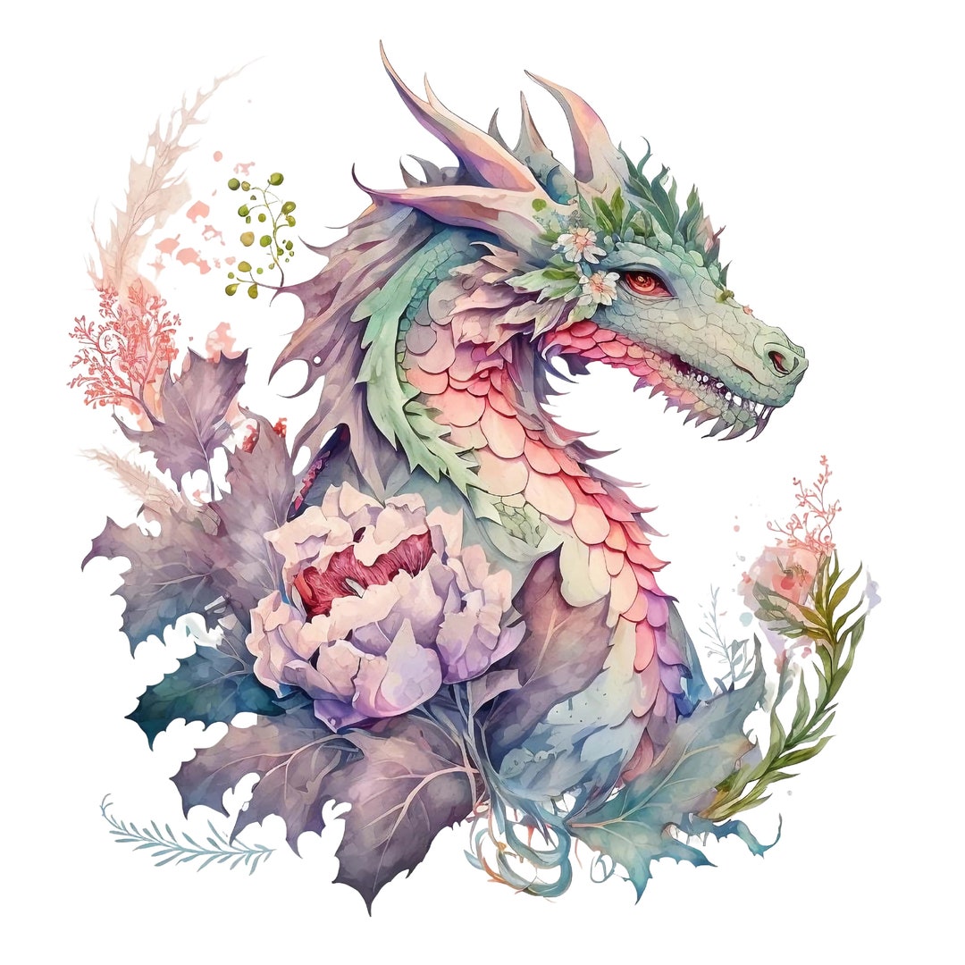 Floral Dragons Clipart 10 High Quality Pngs Fantasy Dragon - Etsy