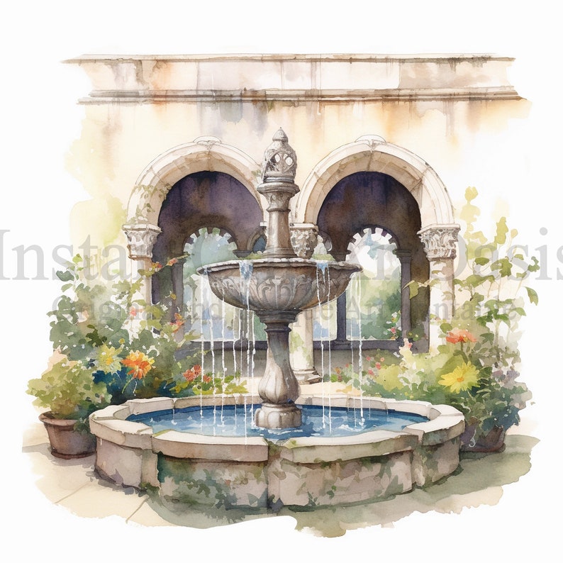 Cloister Fountains Clipart, 10 High Quality Jpgs, Nursery Art, Digital ...