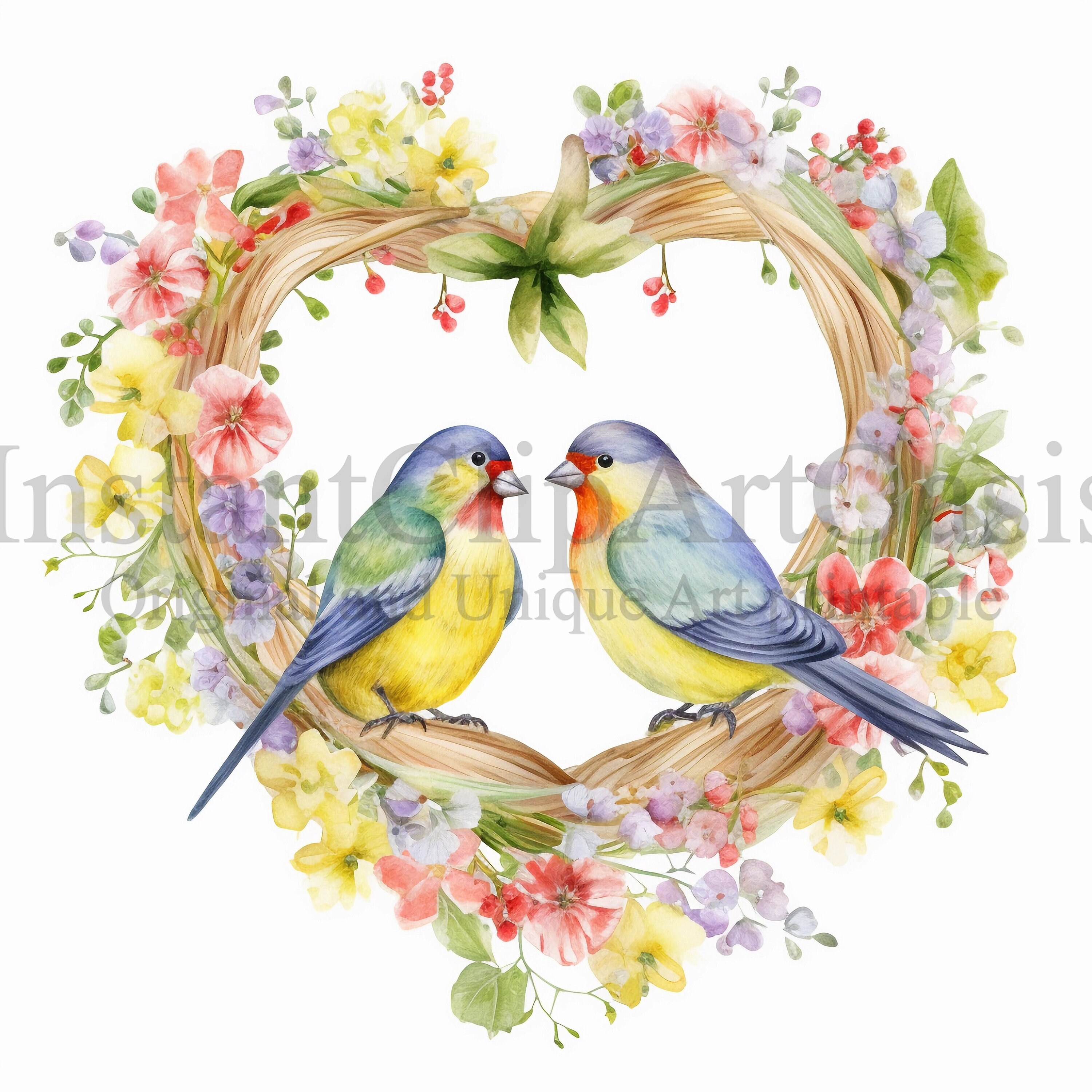 Lovebirds Clipart |set 2| 10 High Quality Jpgs, Nursery Art, Digital ...