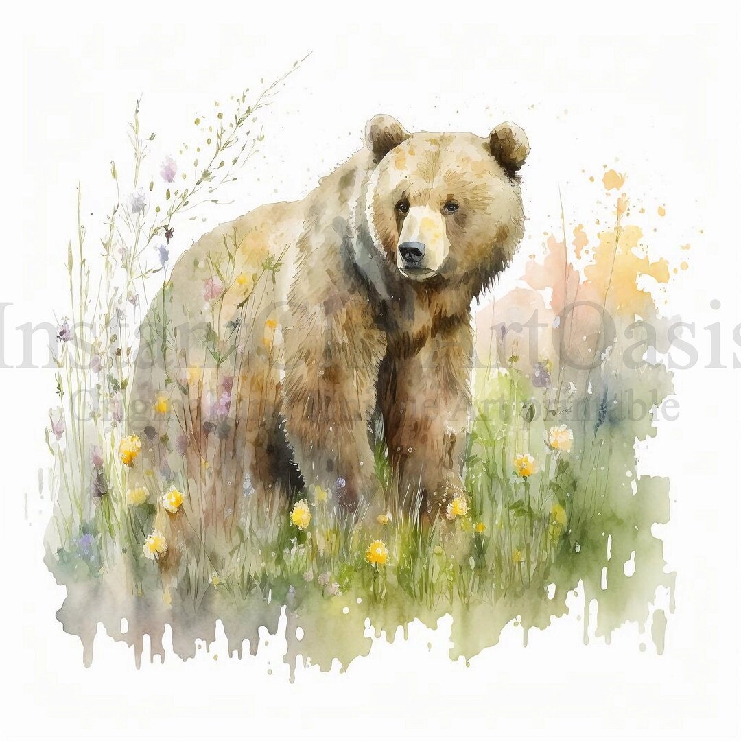 Bear in a Meadow Clipart, 10 High Quality Jpgs, Digital Download, Card ...