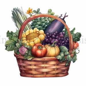 Vegetables Basket Clipart, 10 High Quality Jpgs, Junk Journaling ...
