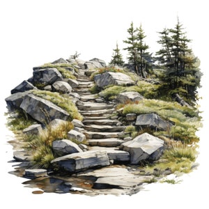 Rocky Path Clipart, 10 High Quality Pngs, Watercolor Art, Digital ...