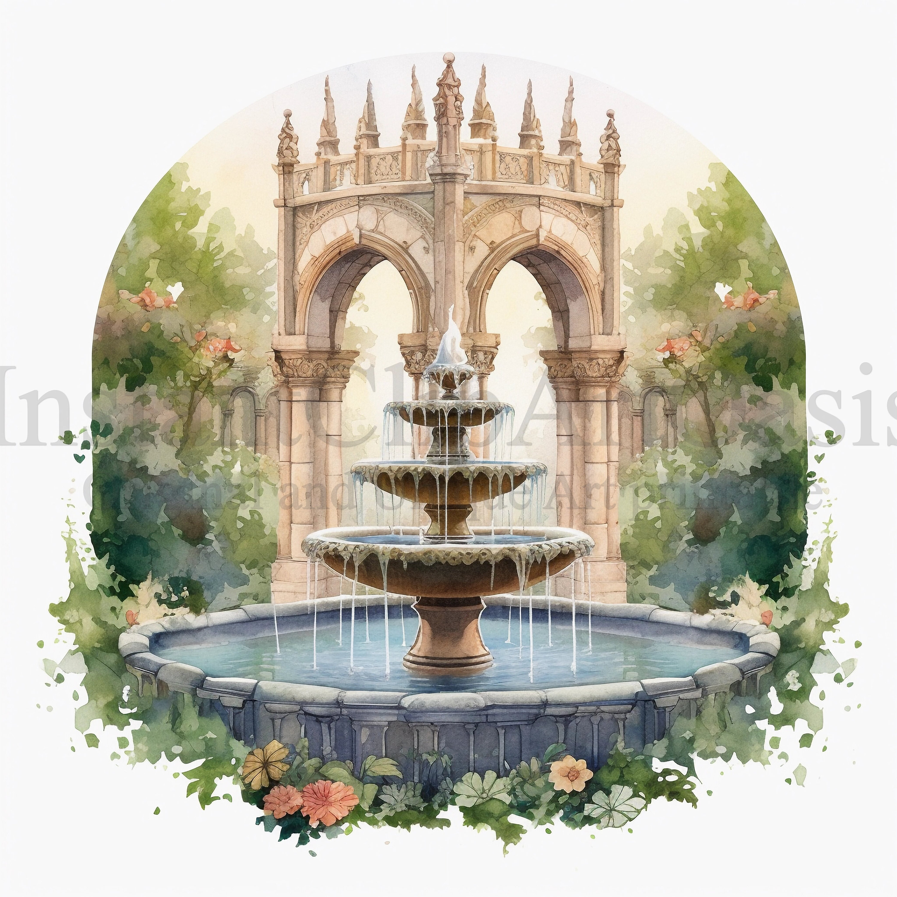 Cloister Fountains Clipart, 10 High Quality Jpgs, Nursery Art, Digital ...