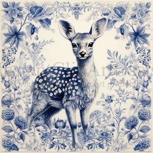 Blue Delft Fawn Clipart - 10 High Quality Jpgs, Dutch Tile, Vintage ...
