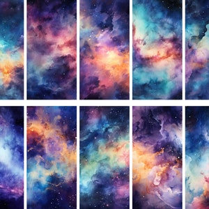 Watercolor Galaxy Backgrounds, 20 High Quality Jpgs, Digital Paper ...