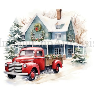 Christmas Farmhouse Clipart - 10 High Quality Jpgs, Watercolor Art ...