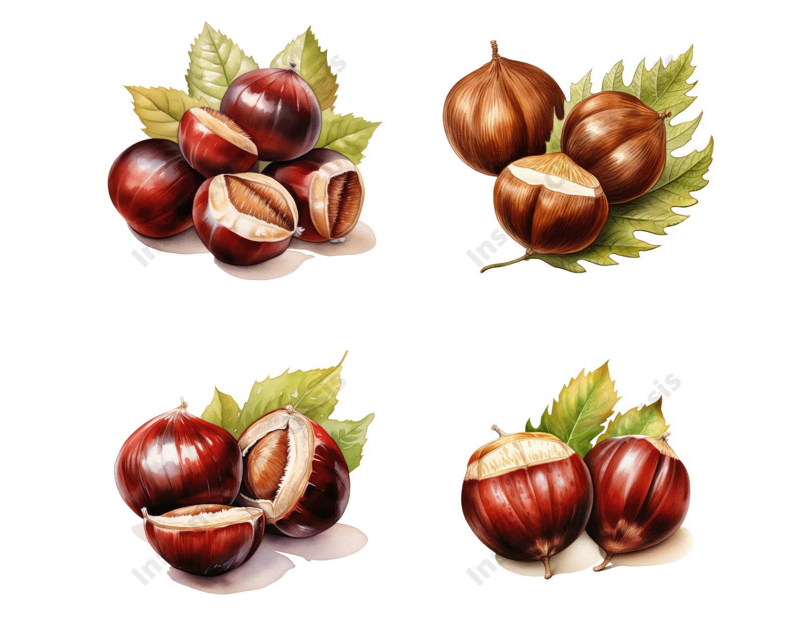 Chestnut Clipart, 15 High Quality Pngs, Botanical Clipart, Digital ...