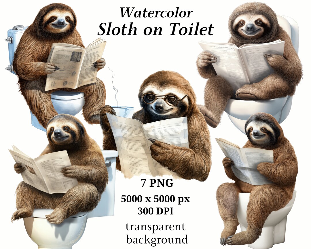 Sloth on Toilet Clipart - 7 High Quality Pngs, Digital Planners, Junk ...