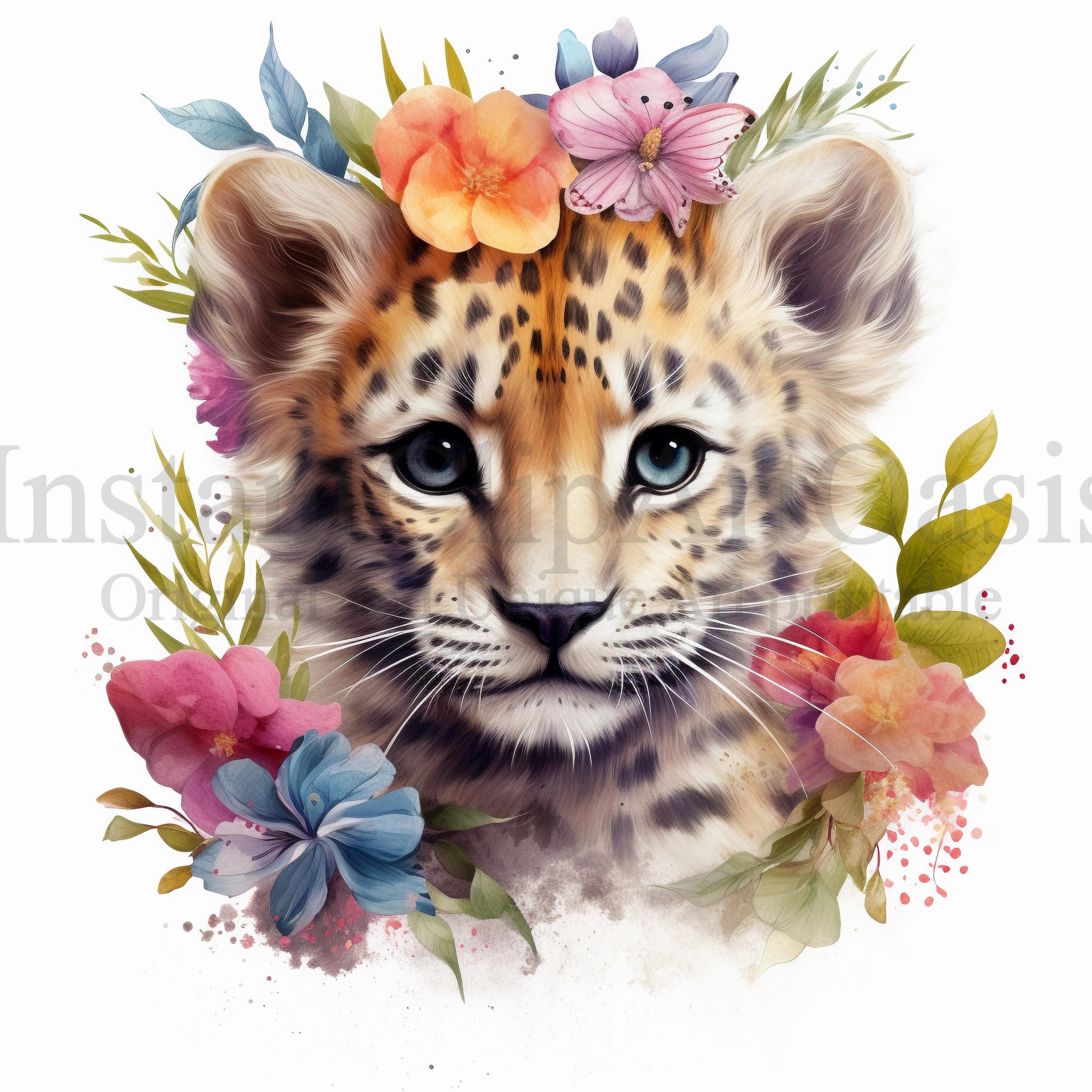 Floral Leopards Clipart, 10 High Quality Jpgs, Nursery Art, Digital ...