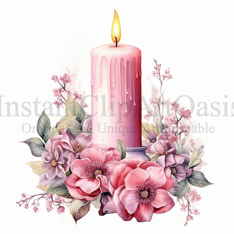 Pink Candles Clipart 10 High Quality Jpgs Watercolor - Etsy
