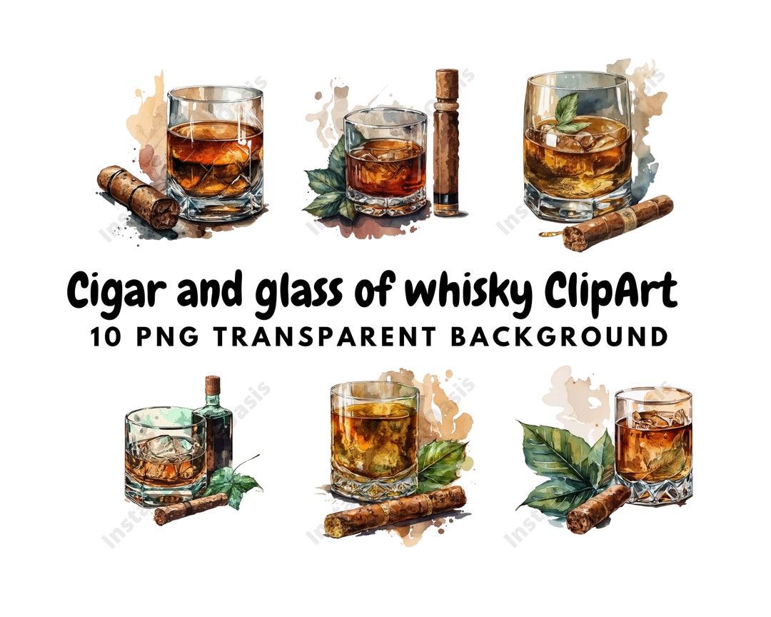 Cigar and Glass of Whisky Clipart, 10 High Quality Pngs, Art, Instant ...