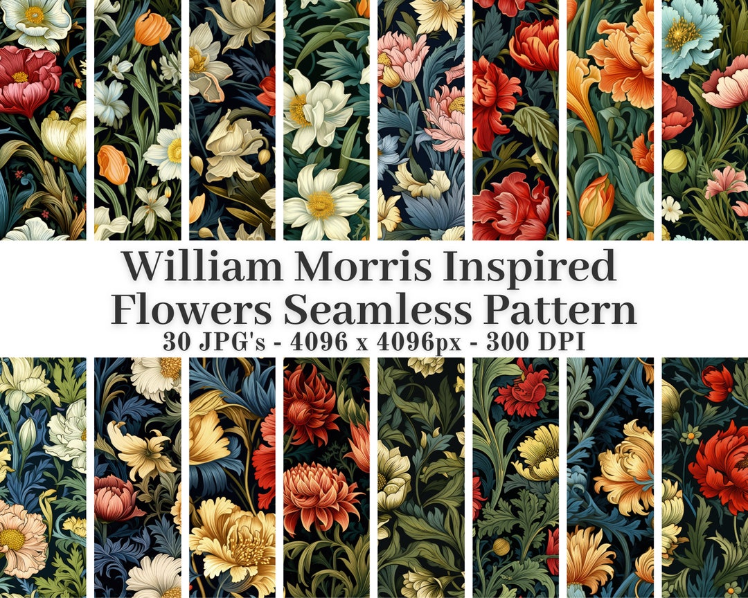 William Morris Inspired Flowers Seamless Pattern, 30 High Quality Jpgs ...