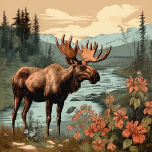 Vintage Moose Clipart, 10 High Quality Jpgs, Digital Download, Vintage ...
