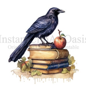 Crow on Books Clipart, 10 High Quality Jpgs, Digital Download | Card ...