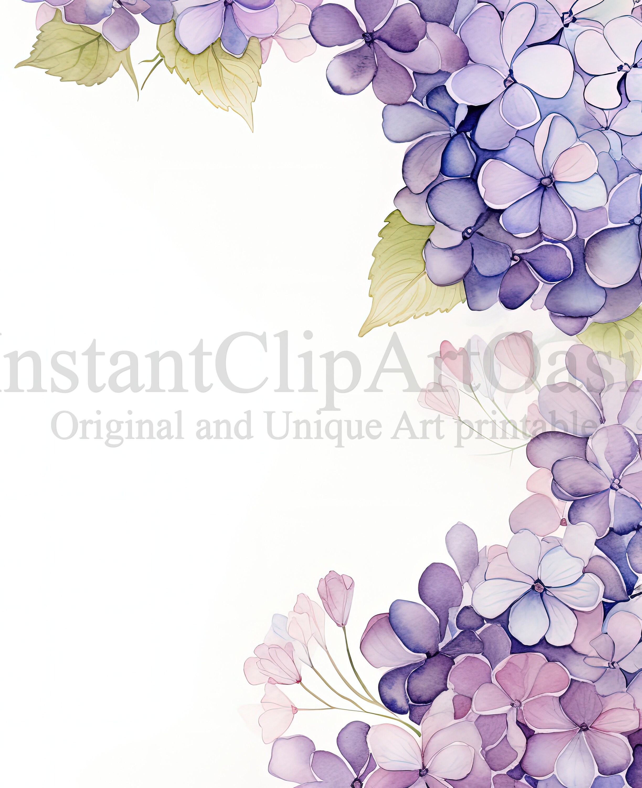 Delicate Hydrangea Borders - 10 High Quality Jpgs, Digital Planner ...