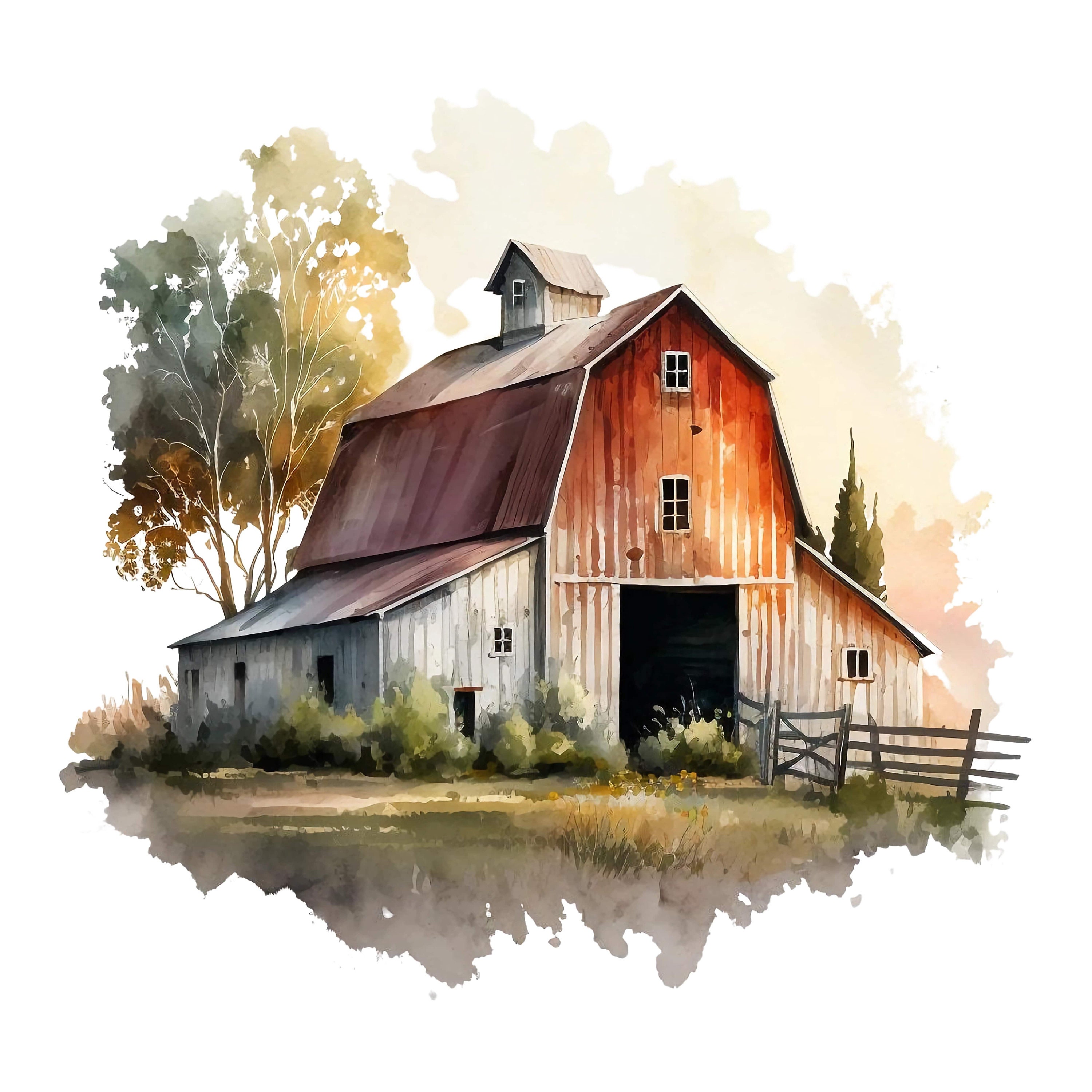Barn Clipart, 10 High Quality Pngs, Watercolor Art, Digital Download ...