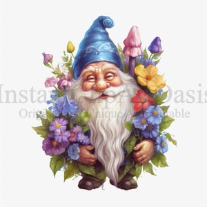 Gnome and Flowers Clipart, 10 High Quality Jpgs, Nursery Art, Digital ...