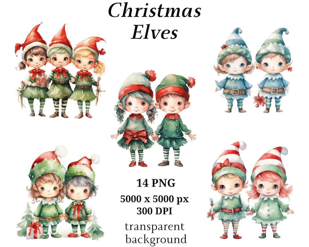 Cute Christmas Elves Clipart, 14 High Quality Pngs, Christmas Clipart ...