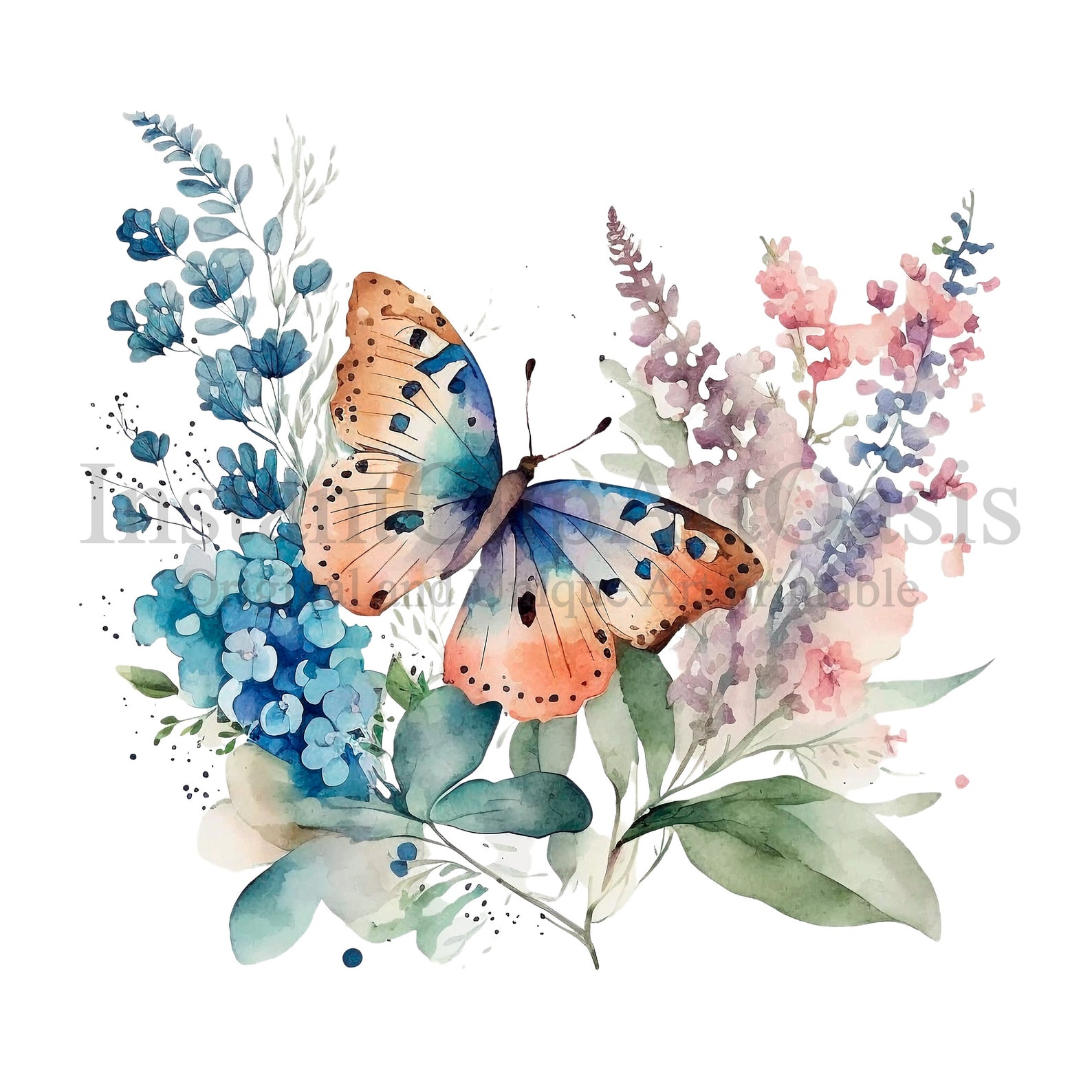 Flowers Butterfly Clipart, 10 High Quality Pngs, Nursery Art | Card ...