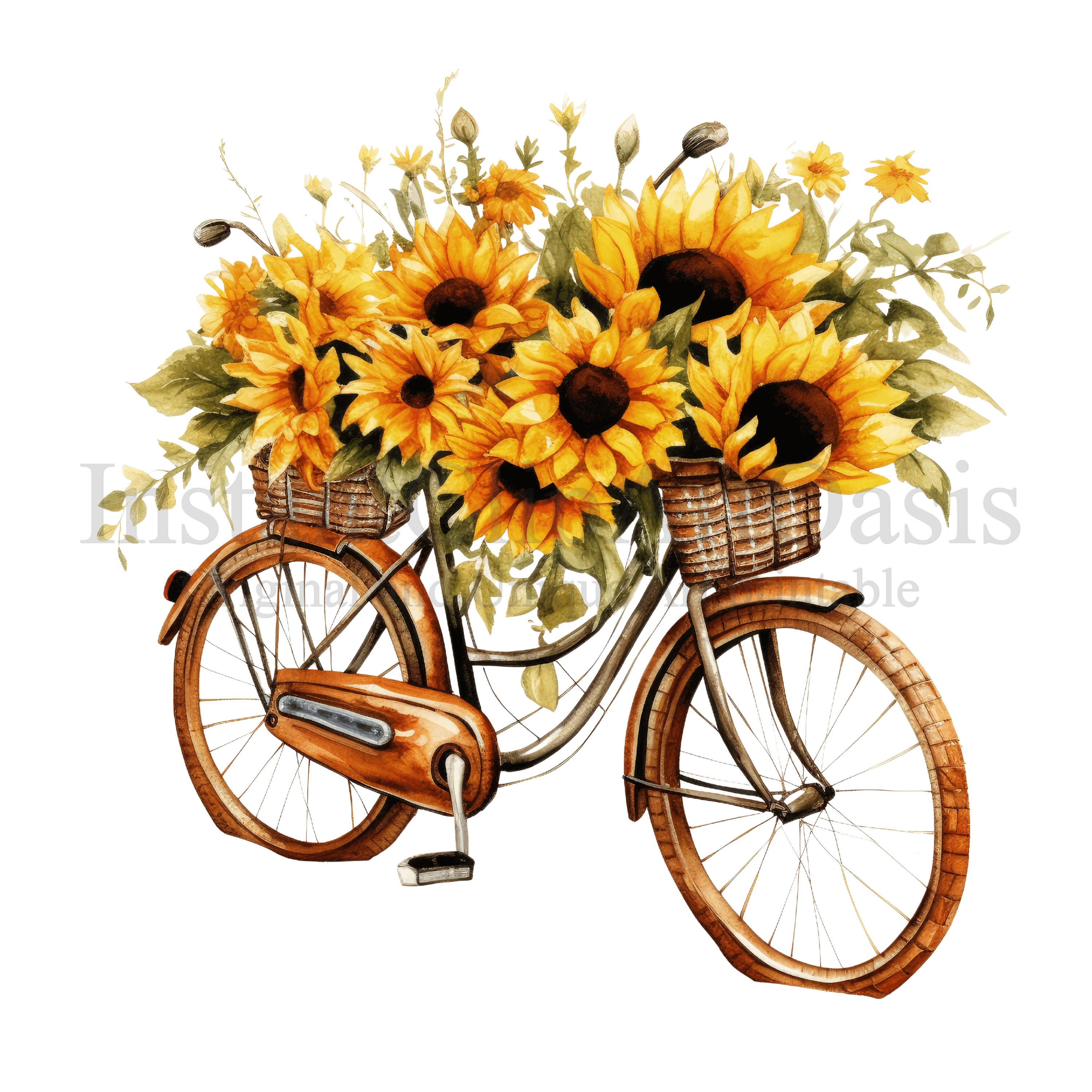 Sunflowers Bicycles Clipart - 10 High Quality Pngs, Vintage Art ...