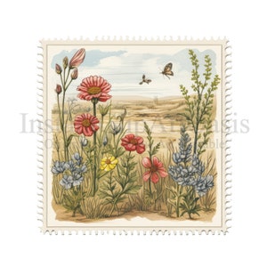 Stamps & Wildflowers - 13 High Quality Pngs, Digital Download, Card ...